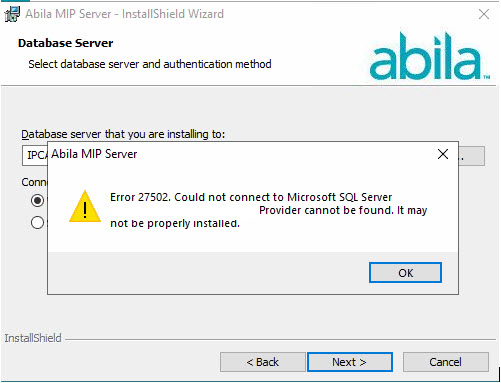 Provider Cannot Be Found Message While Installing Mip Knowledgebase Home